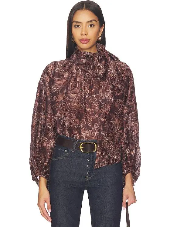L'Agence Rhett Oversized Blouse - Brown Etched Paisley