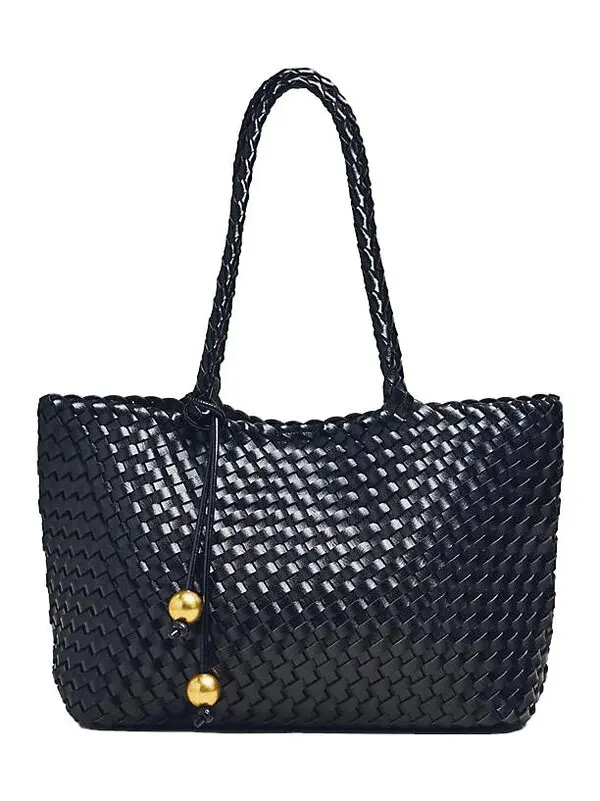 Anthropologie Slouchy Mini Woven Tote Bag - Black