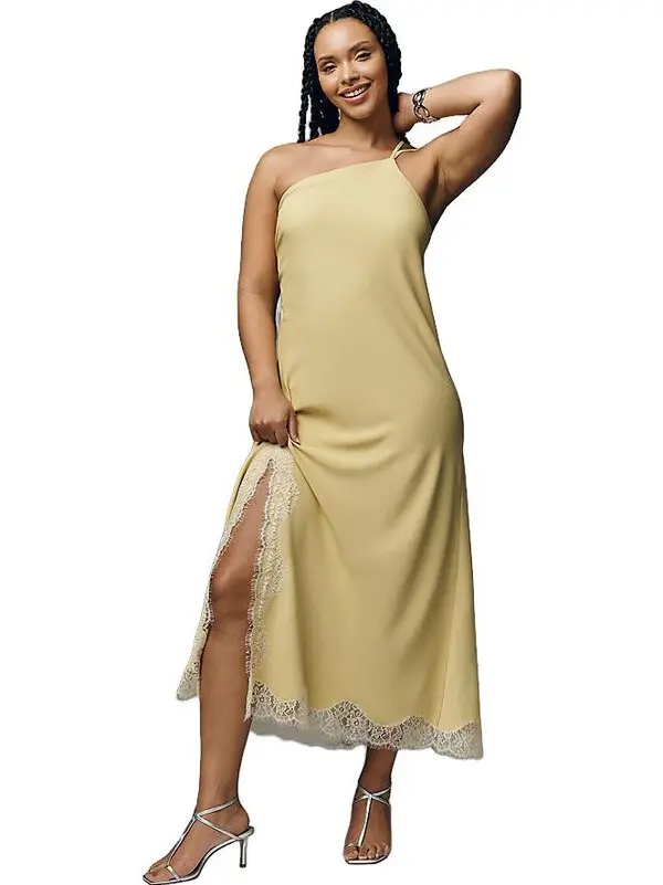 BL-NK Sat One-shoulder Lace Midi Dress - Yellow