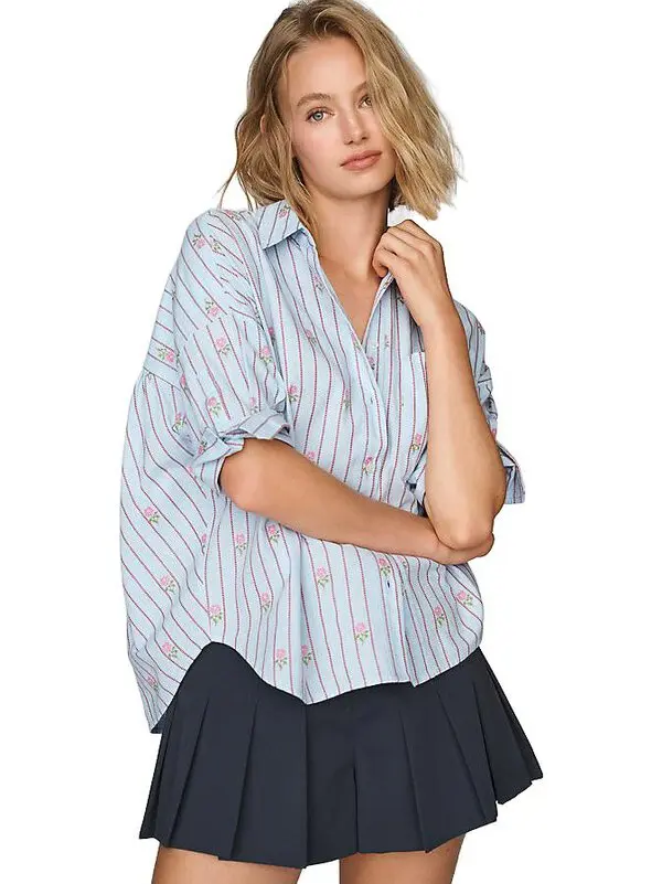 Maeve The Mabel Boxy Oxford Shirt - Pale Blue Pattern