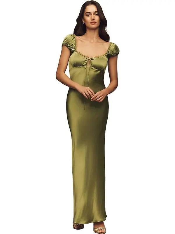 Bardot Stasia Satin Maxi Dress - Green
