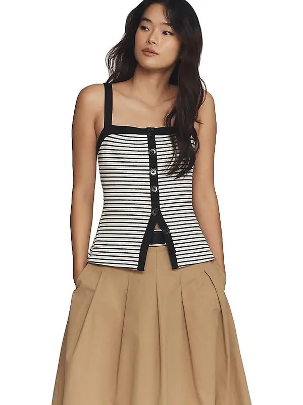 Maeve Square-neck Button-front Tank Top - Black & White Stripe