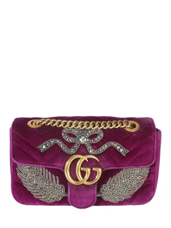 Gucci Matelasse Velvet Embroidered Gg Marmont Bag - Purple