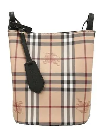 Burberry Haymarket Check Lorne Bucket Crossbody Bag - Black