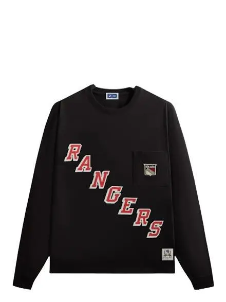 Kith X New York Rangers Retro Vintage Long Sleeve Quinn Tee Shirt - Black
