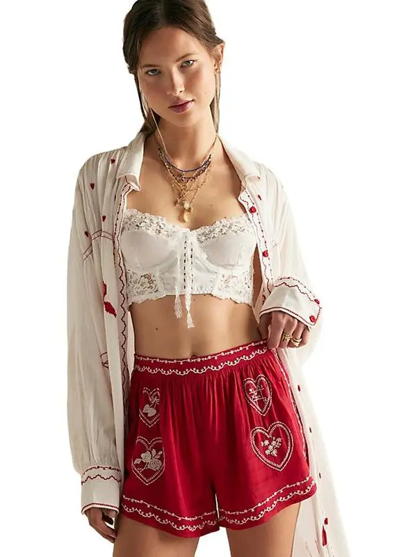 Free People Hopeless Romantic Shorts - Luxe Red Combo