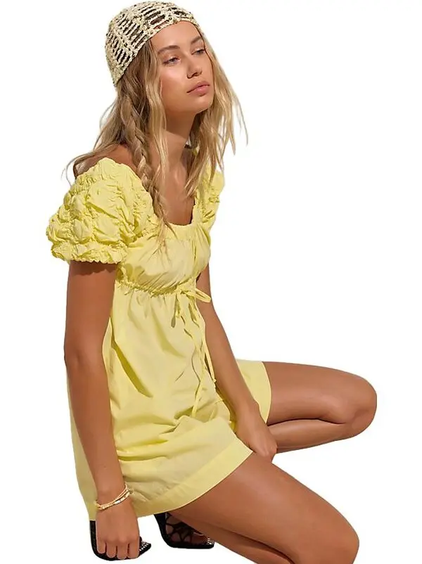 Free People Flaunt It Mini Dress With Puff Sleeves - Chardonnay