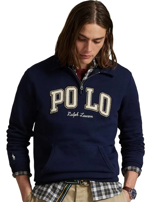 Ralph Lauren Logo Fleece Quarter-zip Sweatshirt - Cruise Navy