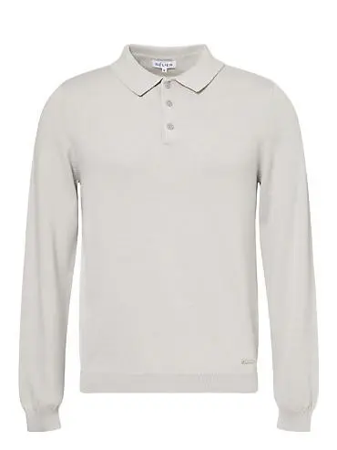 BELIER Brand-plaque Long-sleeves Cotton-knit Polo Shirt - Dove Grey