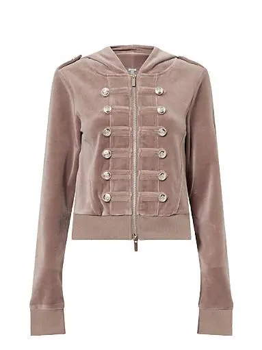 JADED LONDON Cavalier Military Buttoned Velour Hoodie - Beige