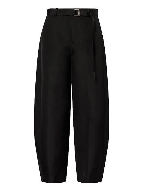 Sacai Belted Wide-leg Silk And Cotton Trousers - Black