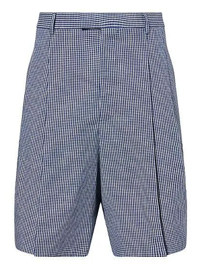 Givenchy Gingham-print Pleated Cotton-poplin Shorts - White / Blue
