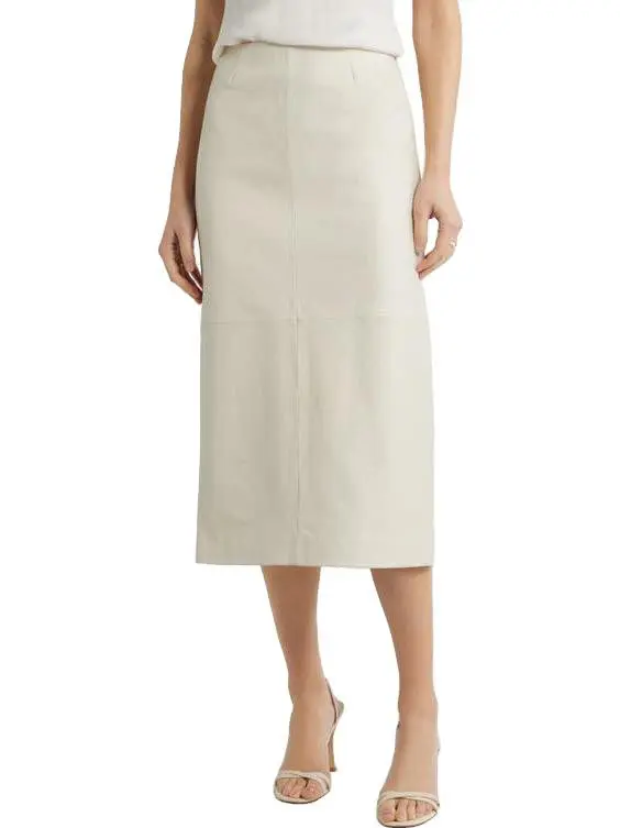 Nordstrom Croc Embossed Leather Pencil Midi Skirt - Ivory Tofu