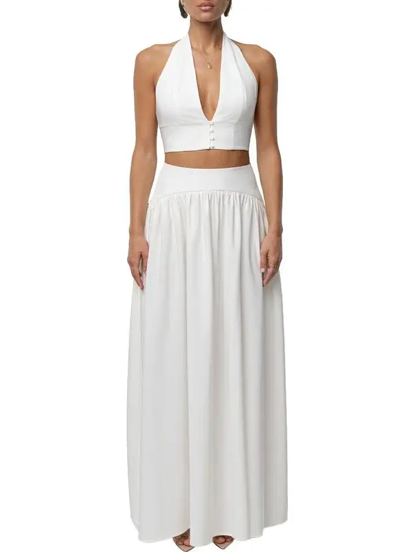 JLUXLABEL Halter Crop Top & Maxi Skirt Set - Ivory