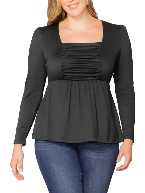 KIYONNA Rylan Ruched Knit Top - Black Noir