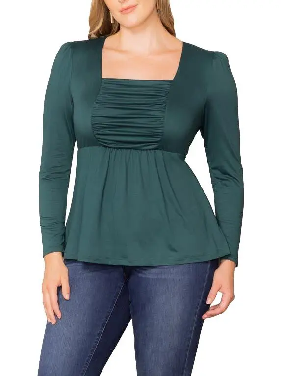 KIYONNA Rylan Ruched Knit Top - Hunter Green