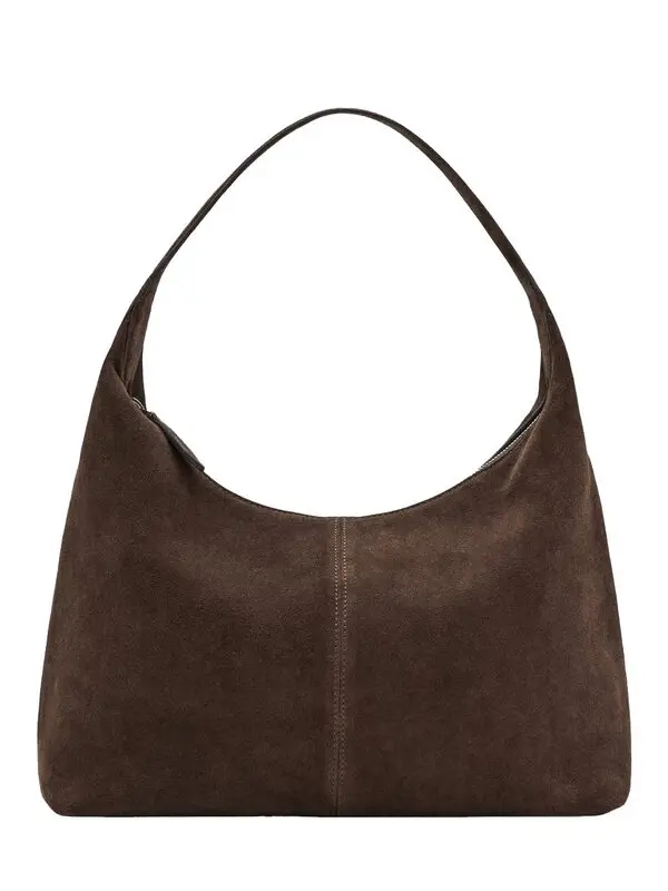 Mango Stitched Suede Shoulder Bag - Brown