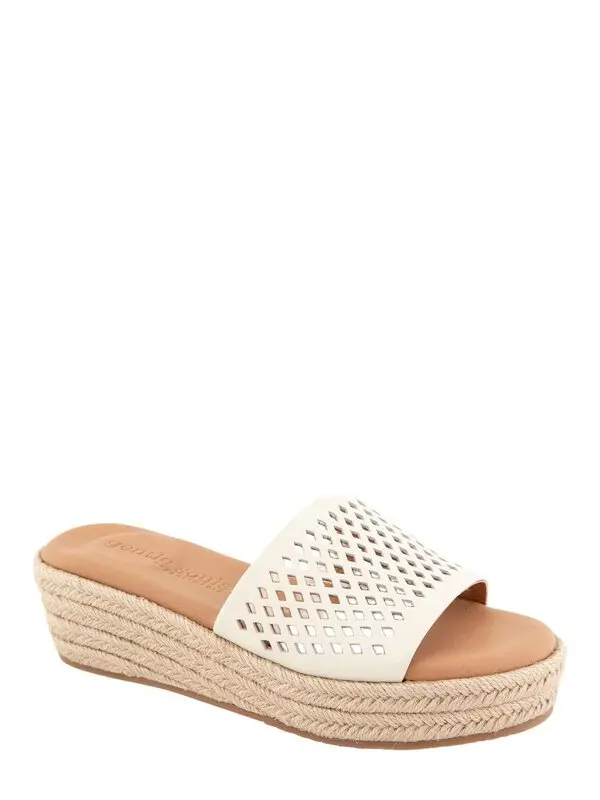 Gentle Souls Vandy Perforated Platform Slide Sandal - Stone Leather