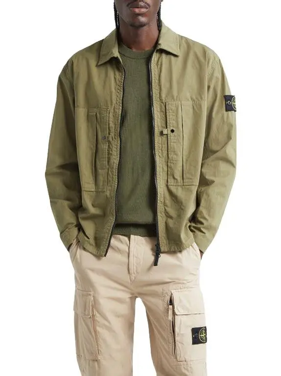 Stone Island Mercerised Organic Cotton Ripstop Overshirt - Military Green
