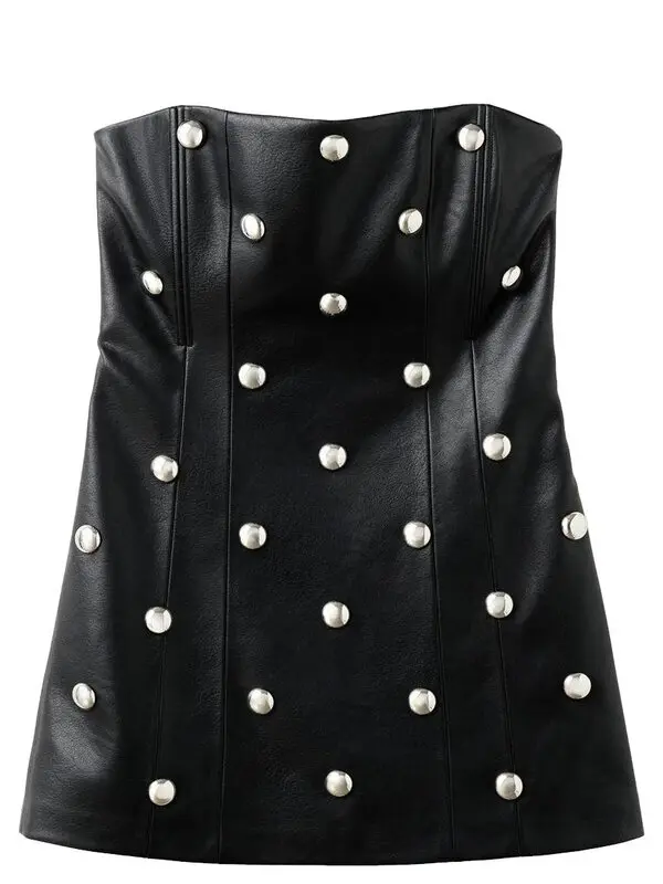 Mango Carla Studded Faux Leather Dress - Black