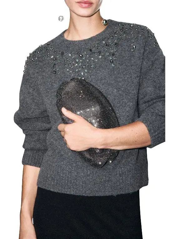 Mango Estrella Embellished Sweater - Dark Heather Grey