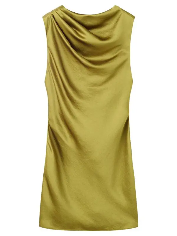 Mango Ilum Cowl Neck Sleeveless Satin Dress - Lime