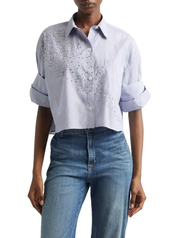 TWP Crystals Cotton Button-up Shirt - White/midnight