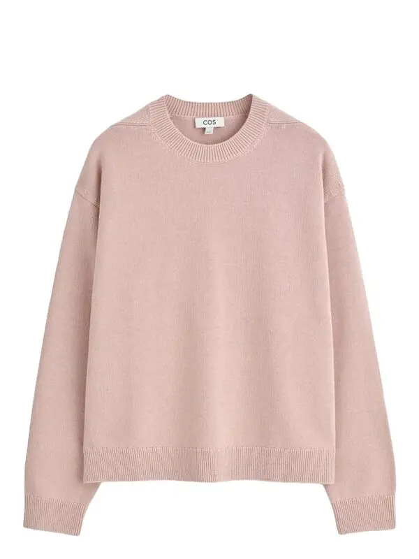 Cos Knitted Cotton Crew-neck Sweater - Pink