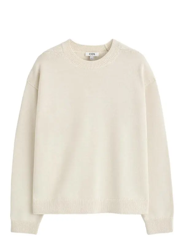 Cos Knitted Cotton Crew-neck Sweater - White