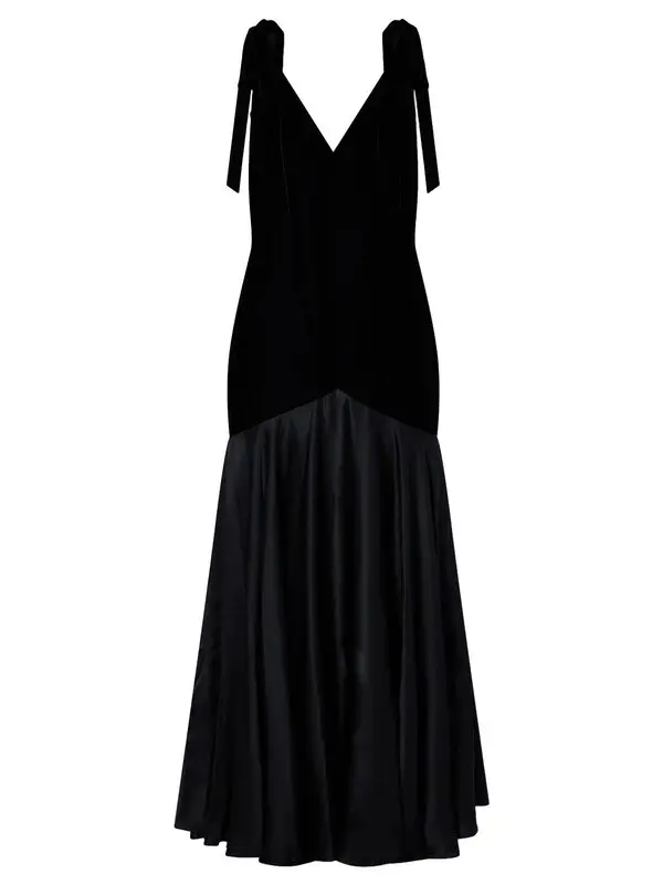 RODARTE Bow-detailed Velvet And Silk-satin Gown - Black
