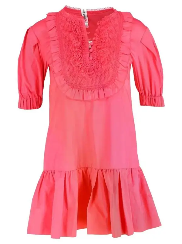 SELF-PORTRAIT Lace-panelled Ruffled Dress - Pink