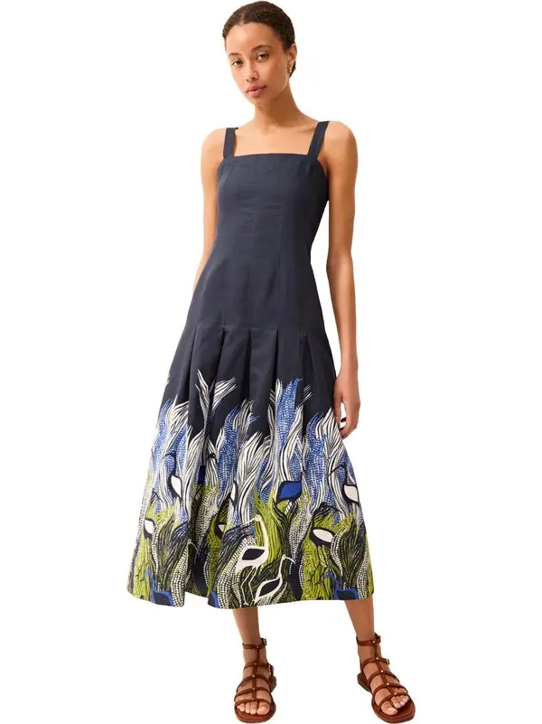 MARIE OLIVER Dixon Printed Linen-blend Dress - Heron