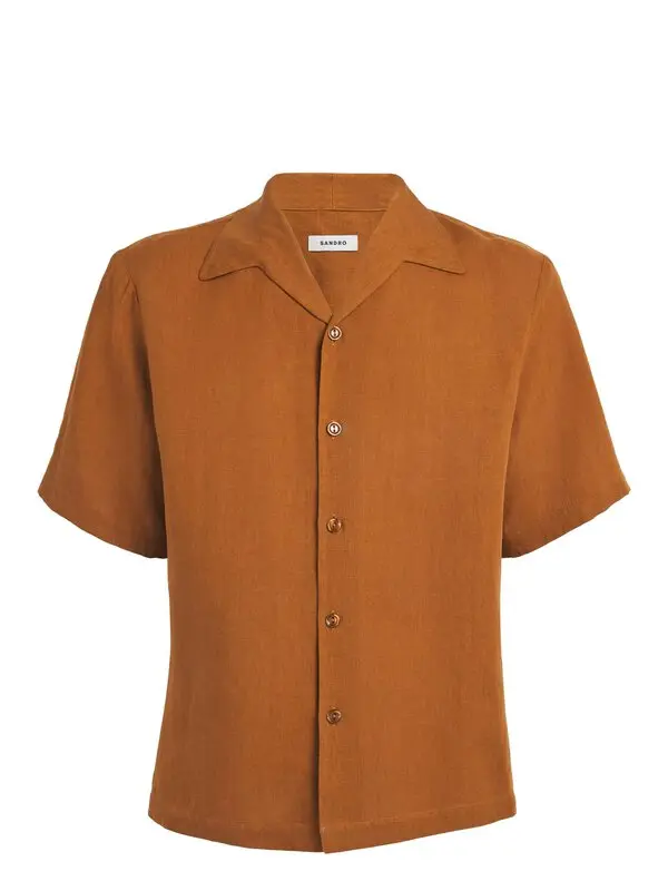 Sandro Linen Short-sleeve Shirt - Brown