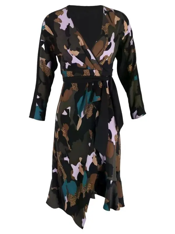 Diane Von Furstenberg Printed Wrap Midi Dress - Black