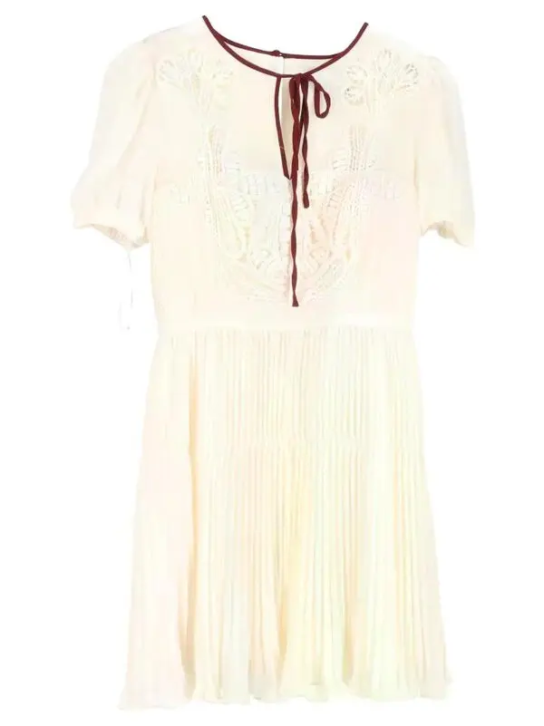 SELF-PORTRAIT Pleated Macramé-trim Mini Dress - Neutrals