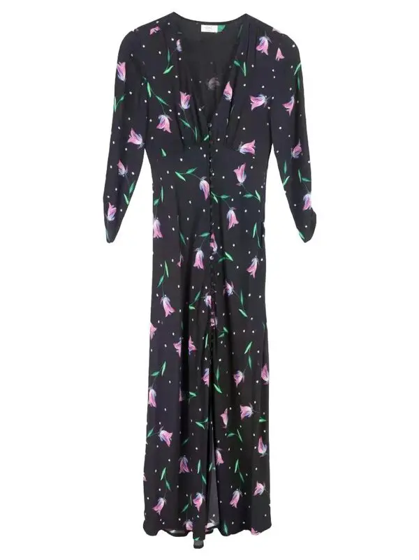 Rixo Tulip-printed Crepe Midi Dress - Black