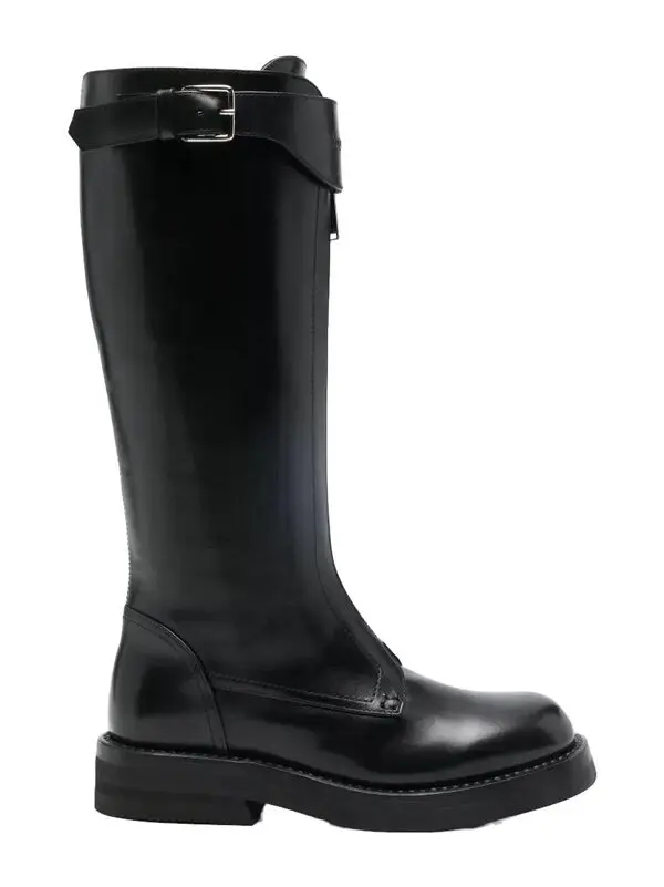 Alexander McQueen Countryside Buckle Leather Knee Boots - Black