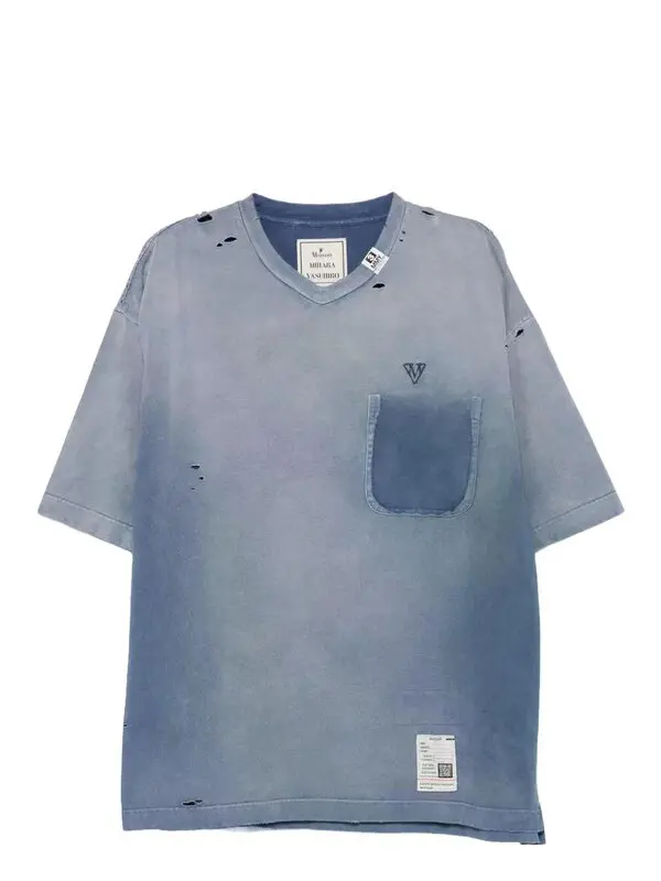 Mihara Yasuhiro Distressed Pocket V-neck T-shirt - Blue