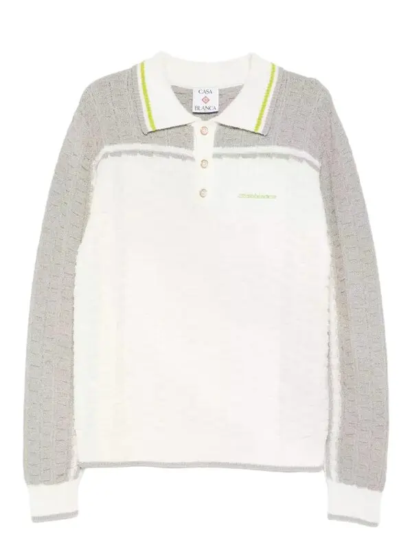 Casablanca Long-sleeve Boucle Polo Shirt - White
