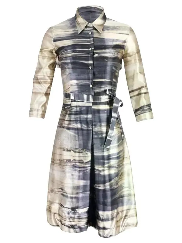 Prada Printed Shirt Dress With Belt - Neutrals