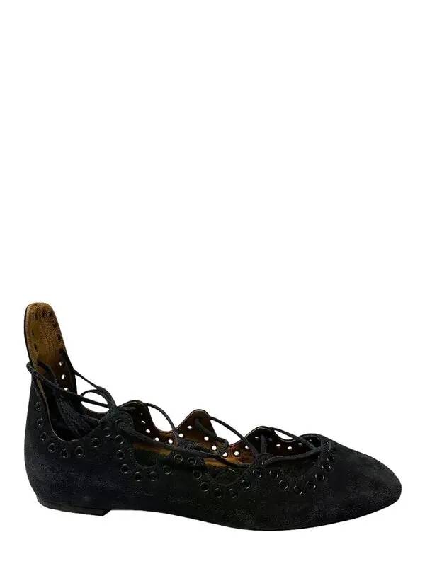 ISABEL MARANT VINTAGE Lace-up Suede Ballerina Shoes - Black