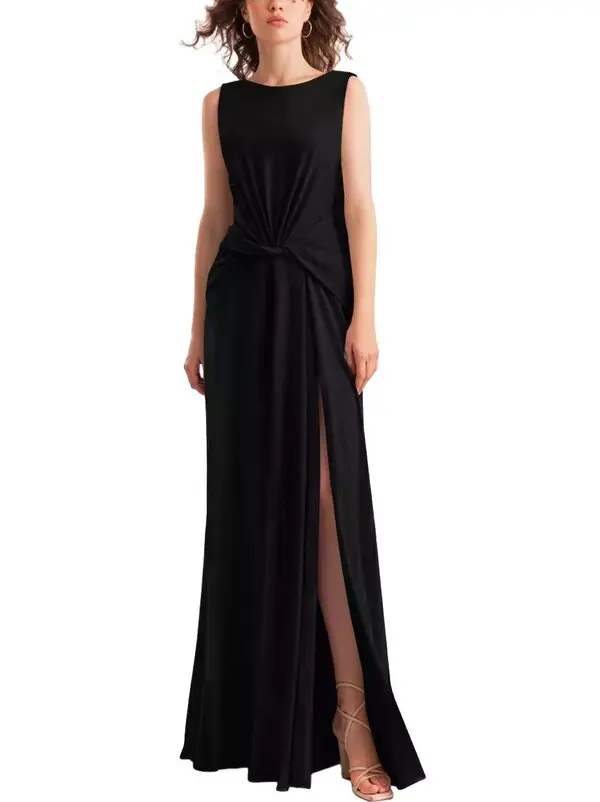 GEMY MAALOUF Draped Satin Knot Waist Dress - Black