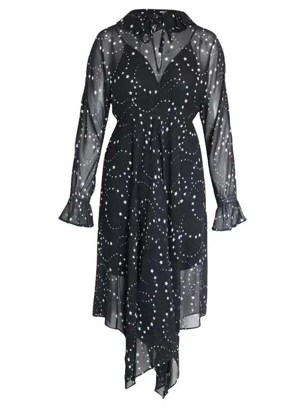 Maje Star-print Tie-neck Dress - Black