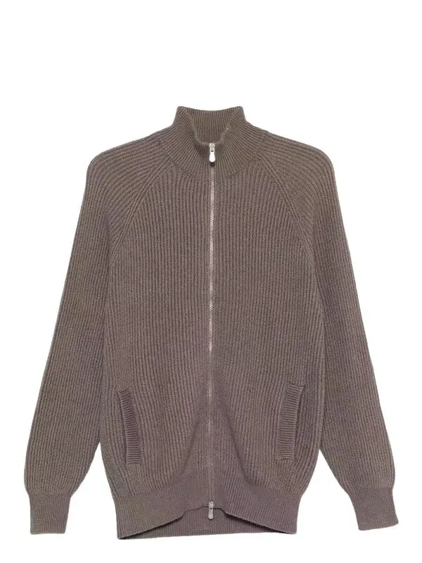 Brunello Cucinelli Ribbed Zip-up Cardigan - Brown