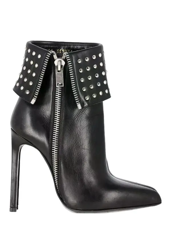 Saint Laurent Studded Heeled Ankle Boots - Black