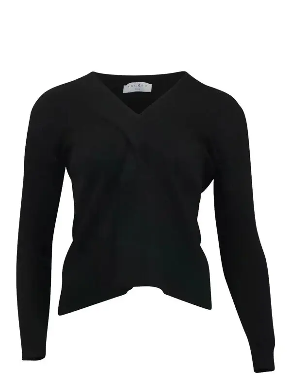 Sandro Rib-knit V-neck Sweater - Black