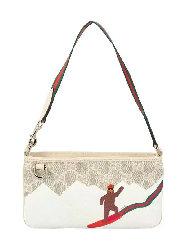 Gucci Gg Monogram Shoulder Bag With Graphic Print - Neutrals