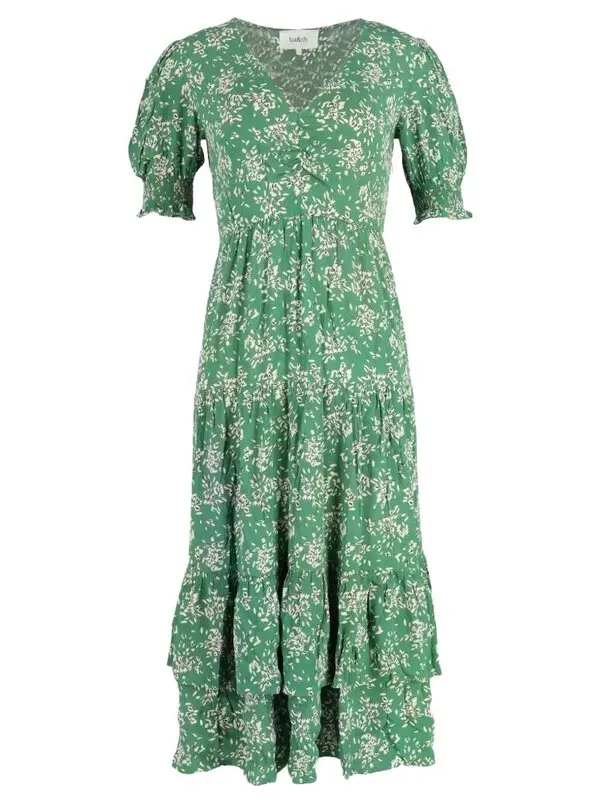 Ba&sh Ruffled Floral-print Midi Dress - Green