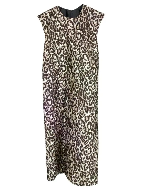 Rochas Cap-sleeve Animal-print Midi Dress - Brown