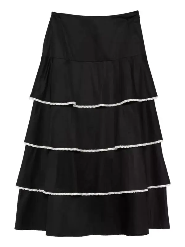 Sandro Embellished Tiered Midi Skirt - Black